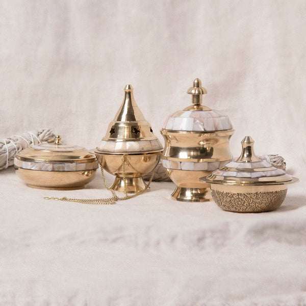 Brass Mother of Pearl Charcoal & Smudge Burner Kit