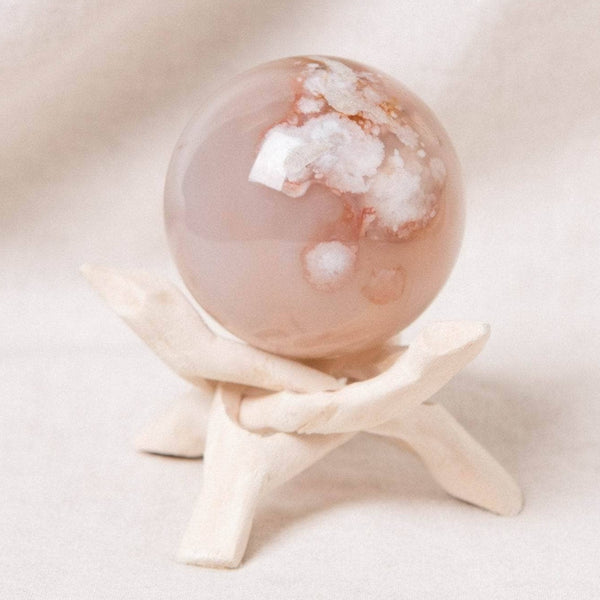 Sakura Cherry Blossom Sphere with Tripod - Elegant Pink Stone